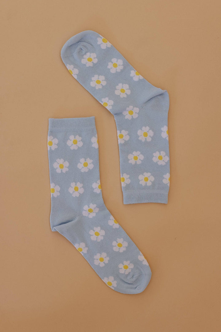 Socks Sky Blue Flowers